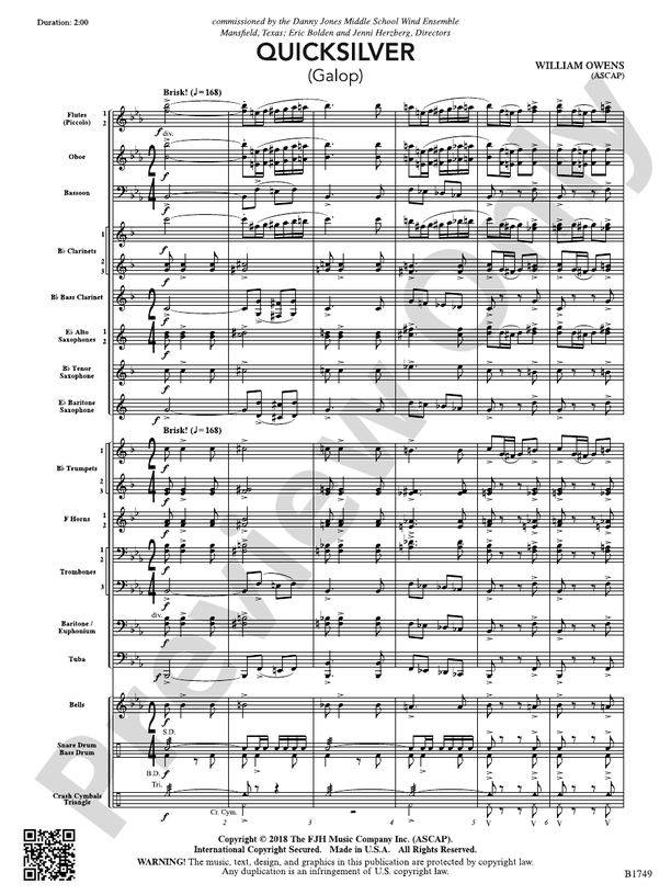 Quicksilver: Score: Concert Band Score: William Owens - Digital Sheet ...