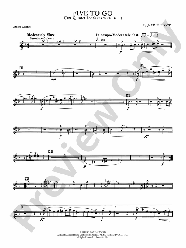 Five to Go: 2nd B-flat Clarinet: 2nd B-flat Clarinet Part - Digital ...