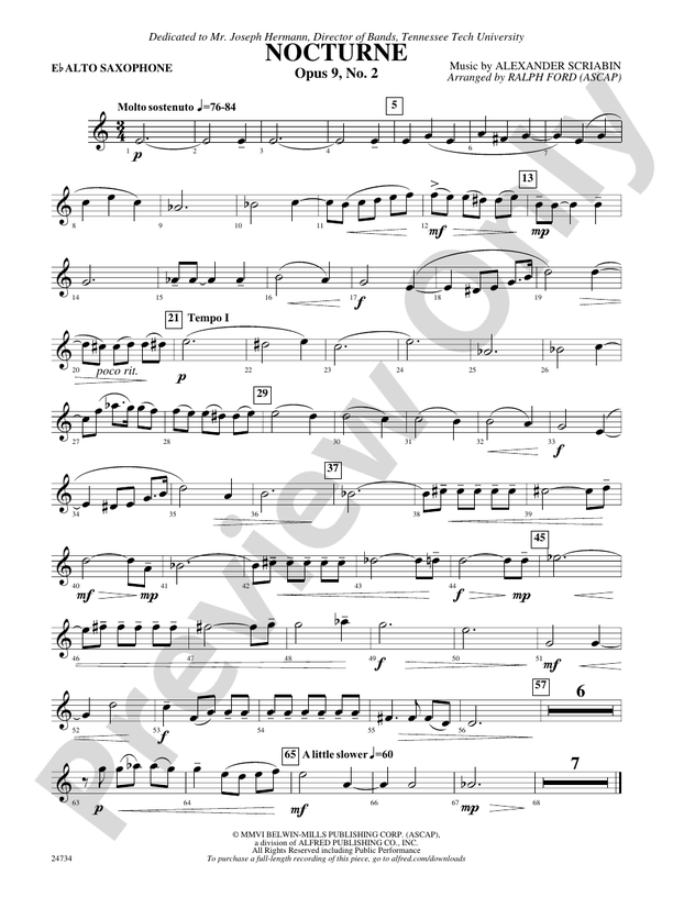 Nocturne (Opus 9, No. 2): E-flat Alto Saxophone: E-flat Alto Saxophone Part - Digital Sheet ...