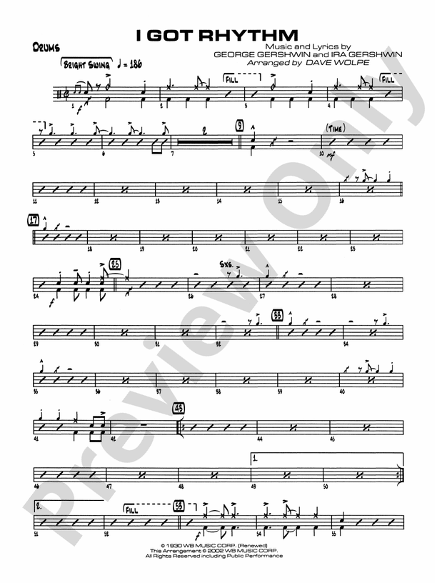 I Got Rhythm: Drums: Drums Part - Digital Sheet Music Download