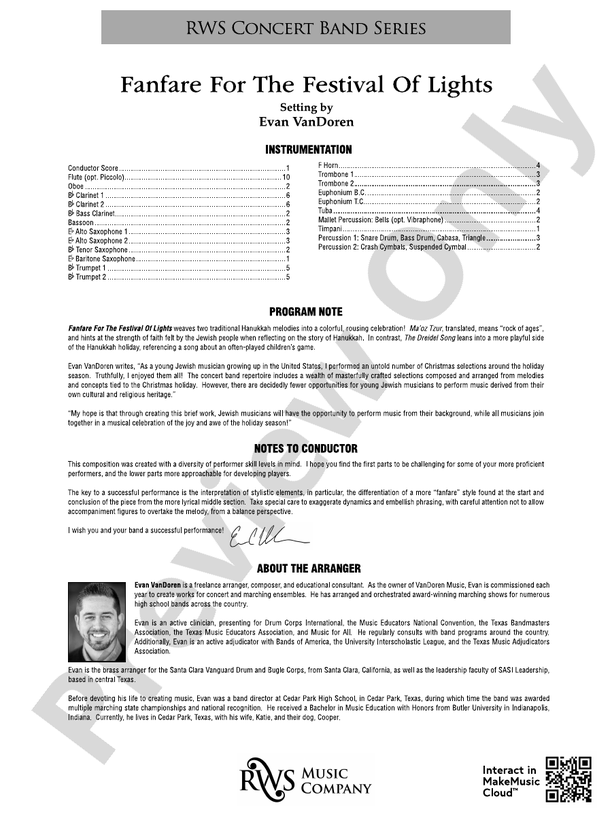 Fanfare for the Festival of Lights: Concert Band Conductor Score & Parts: Evan VanDoren ...
