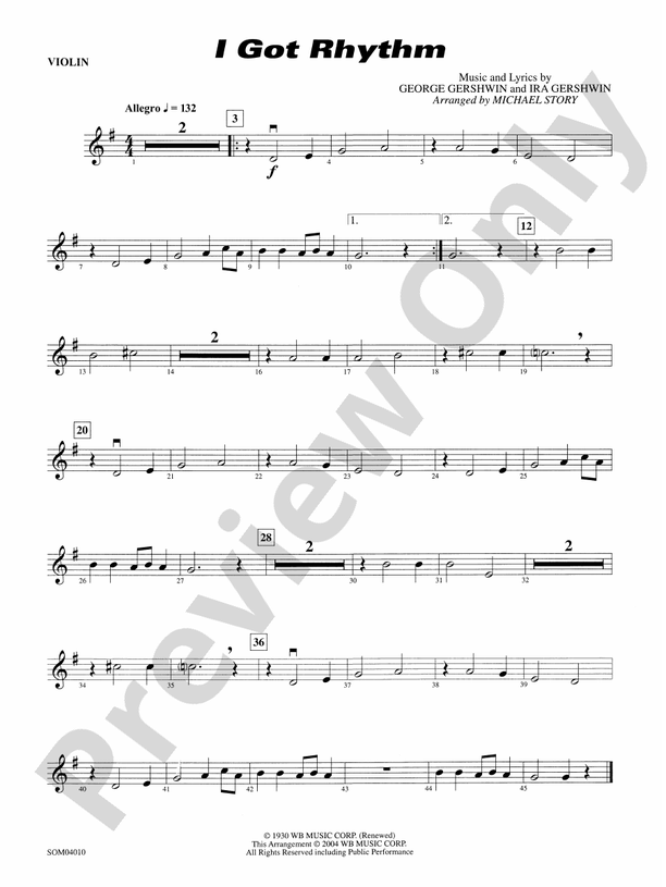 I Got Rhythm: 1st Violin: 1st Violin Part - Digital Sheet Music Download
