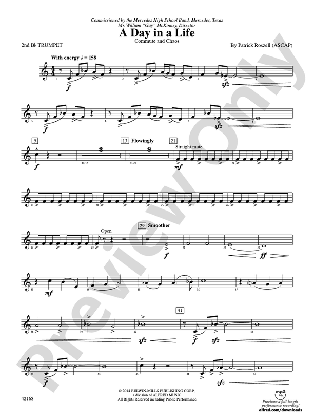 A Day in a Life: 2nd B-flat Trumpet: 2nd B-flat Trumpet Part - Digital Sheet Music Download