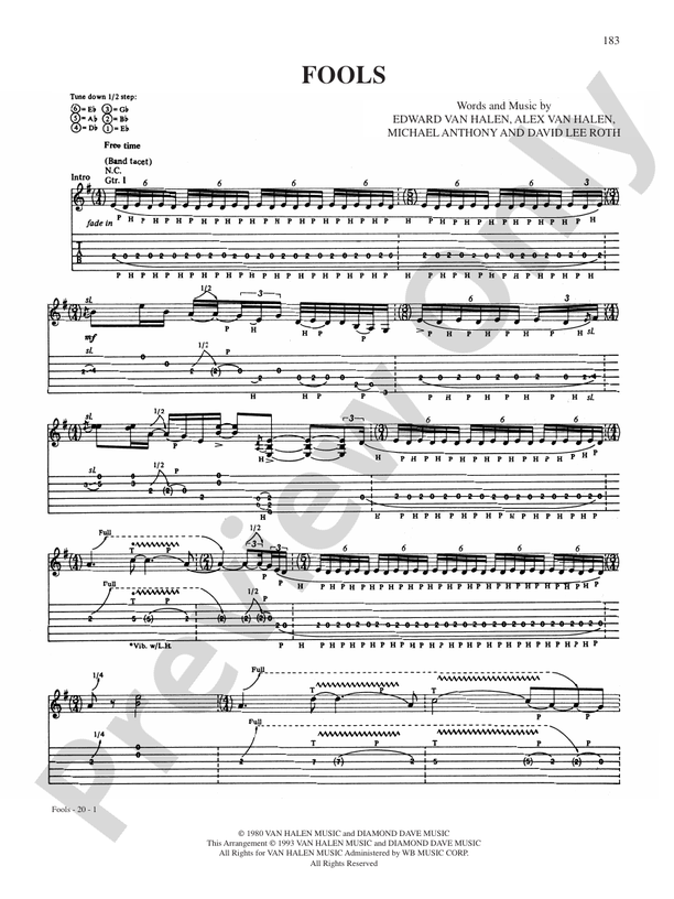 Fools: Guitar: Van Halen - Digital Sheet Music Download