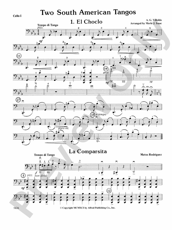 Two South American Tangos: Cello: Cello Part - Digital Sheet Music Download