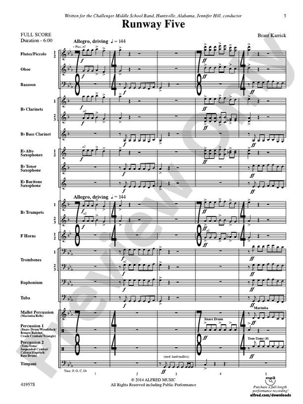 Runway Five: Concert Band Conductor Score & Parts: Brant Karrick ...