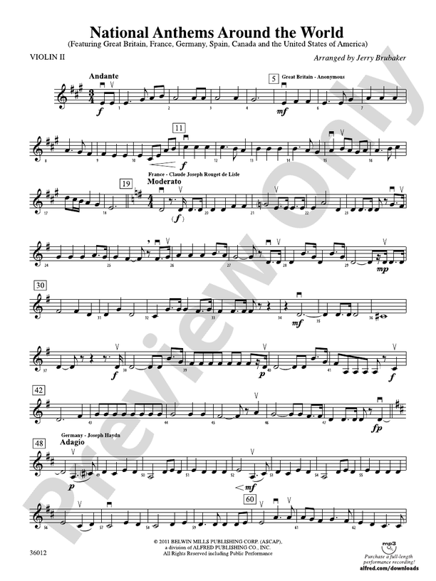 National Anthems Around the World: 2nd Violin: 2nd Violin Part ...