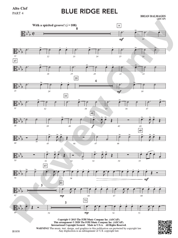 Blue Ridge Reel: Part 4 Alto Clef: Part 4 Alto Clef Part: Brian ...
