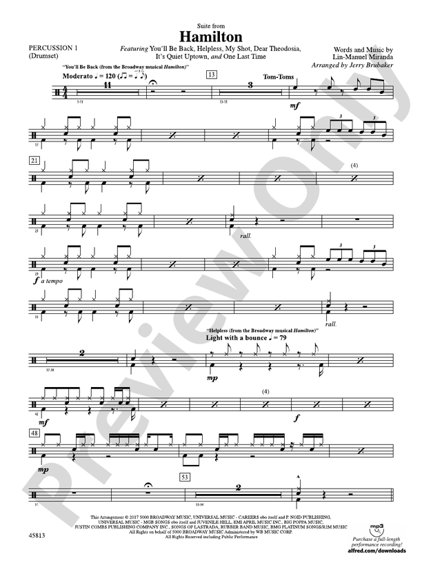 Hamilton, Suite from: 1st Percussion: 1st Percussion Part - Digital ...
