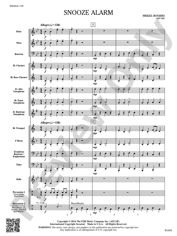 Snooze Alarm: Score: Concert Band Score: Mekel Rogers - Digital Sheet ...
