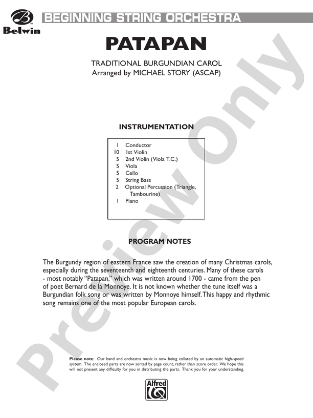 Patapan: Score: String Orchestra Score - Digital Sheet Music Download