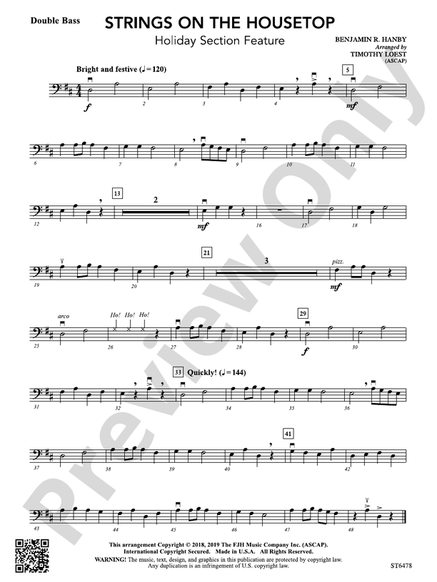 Strings on the Housetop: Double Bass: Double Bass Part: Benjamin R ...