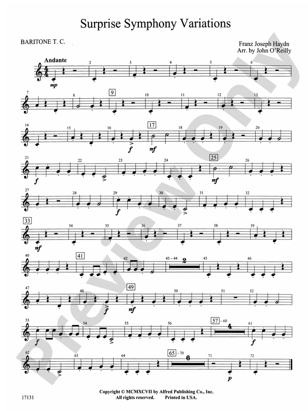 Surprise Symphony Variations: Baritone T.C.: Baritone T.C. Part ...
