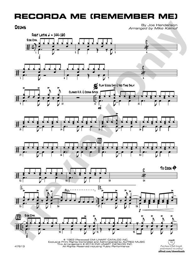 Recorda Me: Drums: Drums Part - Digital Sheet Music Download