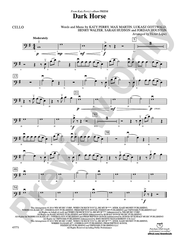 Dark Horse: Cello: Cello Part - Digital Sheet Music Download