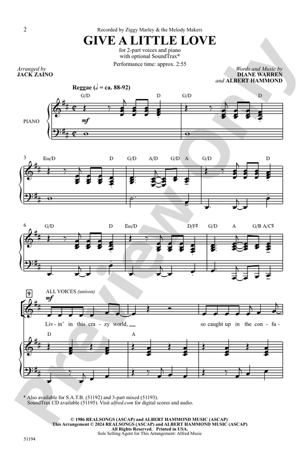 Give a Little Love: 2-Part Choral Octavo: Diane Warren - Digital Sheet ...