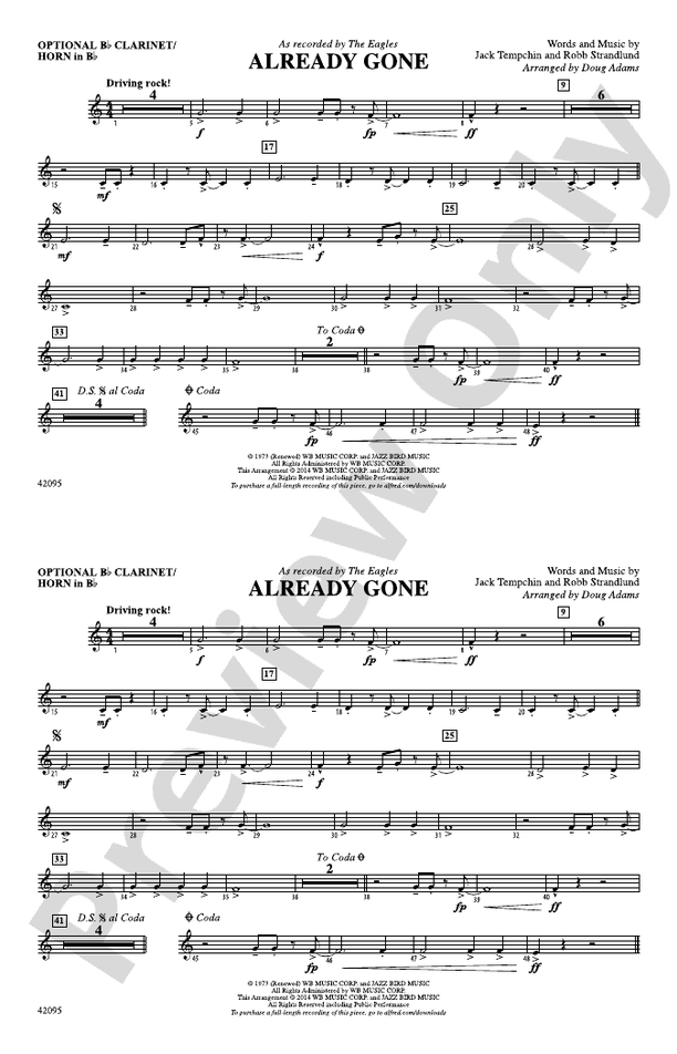 Already Gone: Optional Bb Clarinet/Horn in Bb: Optional Bb Clarinet ...