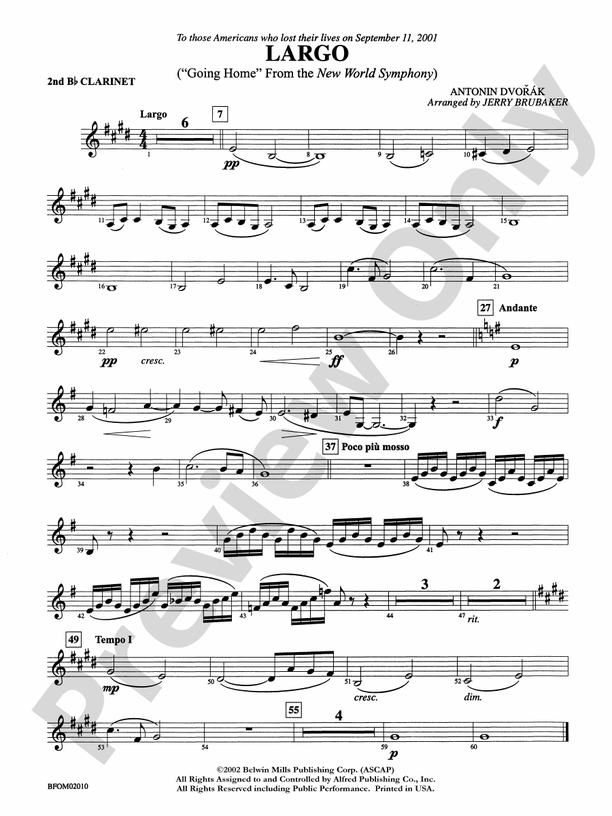 Largo ("Going Home" from the New World Symphony): 2nd B-flat Clarinet ...