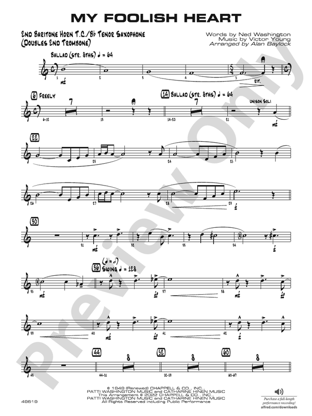My Foolish Heart: 2nd Baritone T.C.: 2nd Baritone T.C. Part - Digital Sheet Music Download