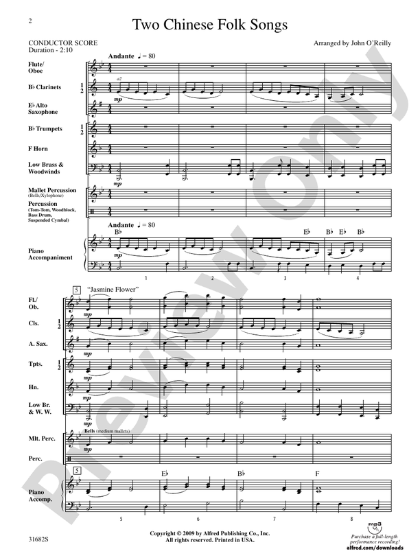Two Chinese Folk Songs: Score: Concert Band Score - Digital Sheet Music ...