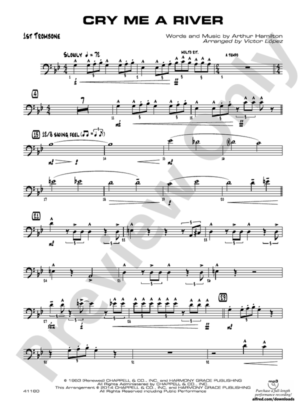Cry Me a River: 1st Trombone: 1st Trombone Part - Digital Sheet Music ...