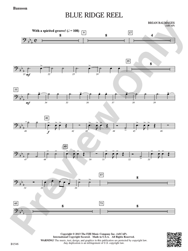 Blue Ridge Reel: Bassoon: Bassoon Part: Brian Balmages - Digital Sheet ...