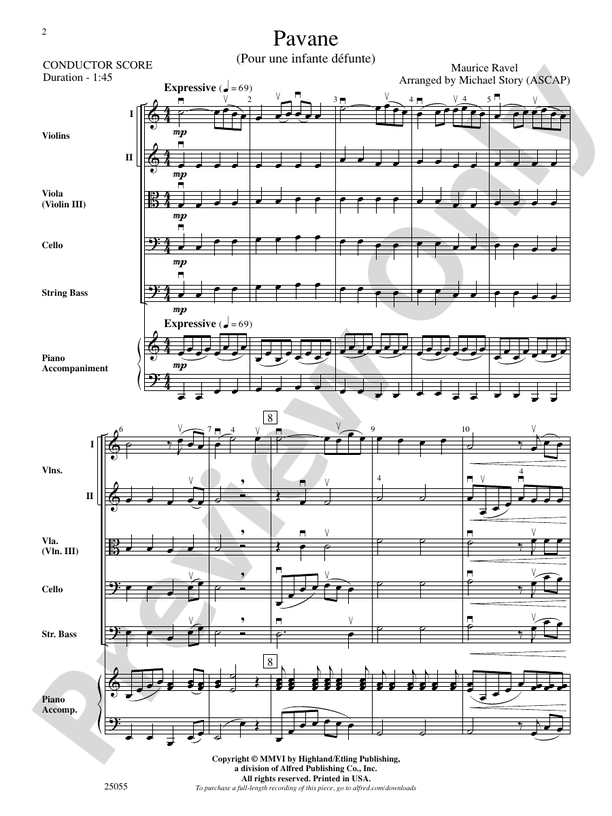 Pavane (Pour Une Infante Defunte): String Orchestra Conductor Score ...