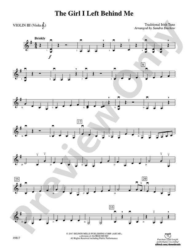 The Girl I Left Behind Me: 3rd Violin (Viola [TC]): 3rd Violin (Viola ...