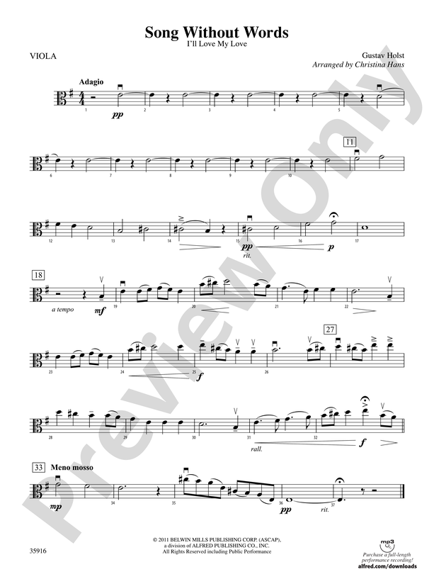 Song Without Words: Viola: Viola Part - Digital Sheet Music Download