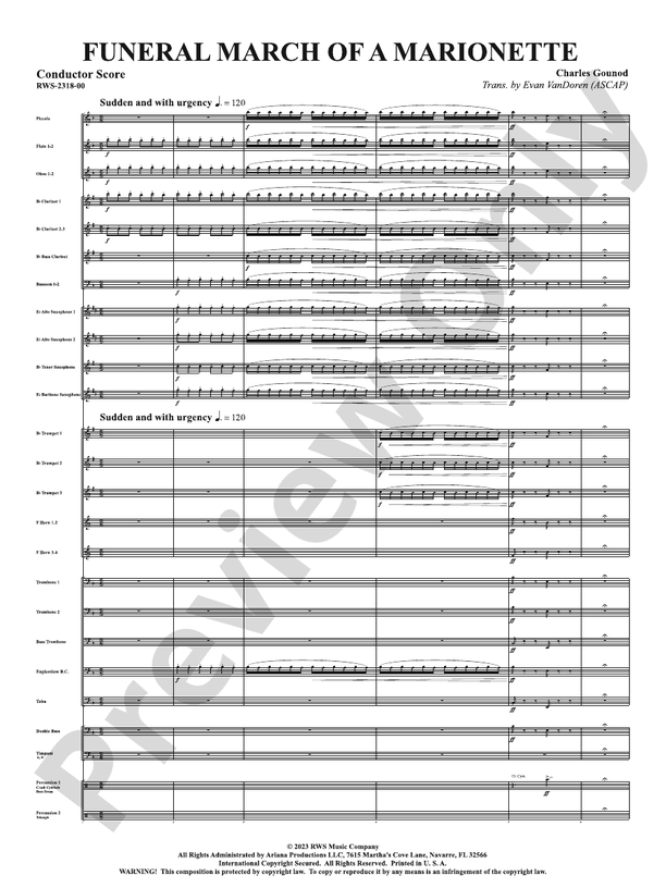 Funeral March of a Marionette: Concert Band Conductor Score & Parts ...