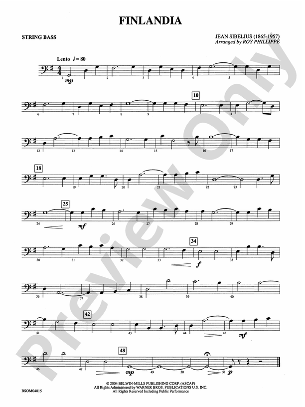 Finlandia: String Bass: String Bass Part - Digital Sheet Music Download