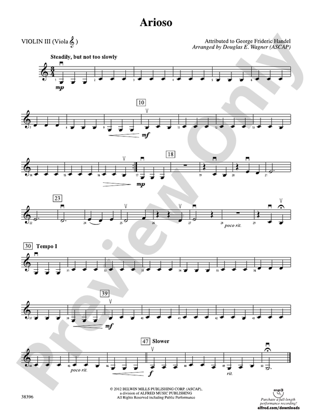Arioso: 3rd Violin (Viola [TC]): 3rd Violin (Viola [TC]) Part - Digital Sheet Music Download