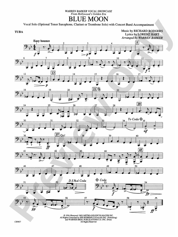 Blue Moon: Tuba: Tuba Part - Digital Sheet Music Download