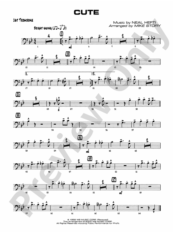 Cute: 1st Trombone: 1st Trombone Part - Digital Sheet Music Download