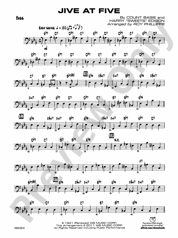 Jive at Five: String Bass: String Bass Part - Digital Sheet Music Download