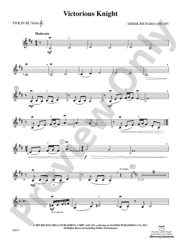 Victorious Knight: 3rd Violin (Viola [TC]): 3rd Violin (Viola [TC]) Part - Digital Sheet Music ...