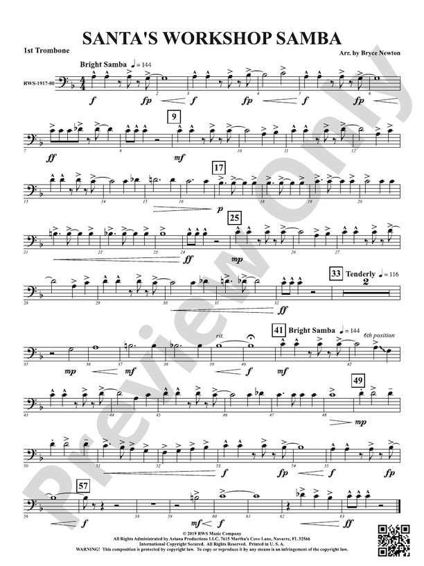Santa's Workshop Samba: 1st Trombone: 1st Trombone Part - Digital Sheet ...