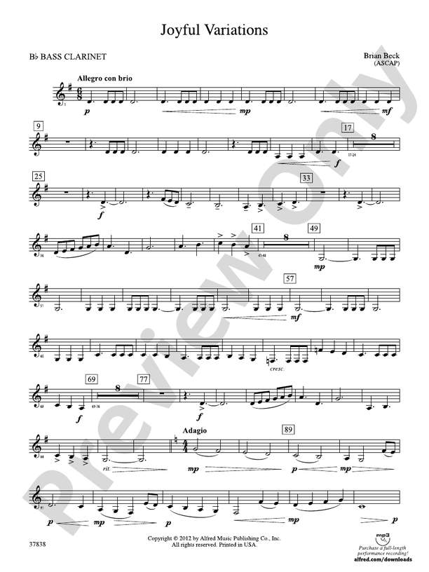 Joyful Variations: B-flat Bass Clarinet: B-flat Bass Clarinet Part ...