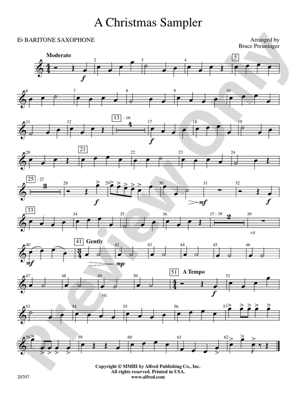 A Christmas Sampler: E-flat Baritone Saxophone: E-flat Baritone Saxophone Part - Digital Sheet ...