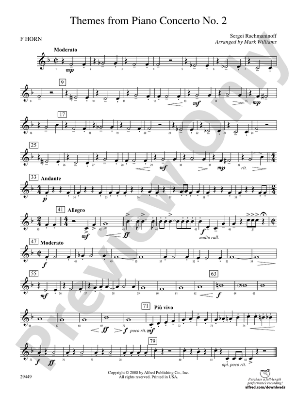 Themes from Piano Concerto No. 2: 1st F Horn: 1st F Horn Part - Digital Sheet Music Download