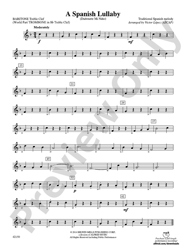 A Spanish Lullaby: Baritone T.C.: Baritone T.C. Part - Digital Sheet ...
