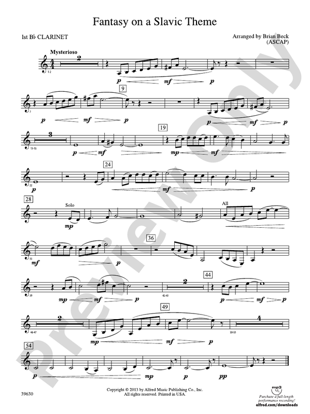 Fantasy on a Slavic Theme: 1st B-flat Clarinet: 1st B-flat Clarinet ...