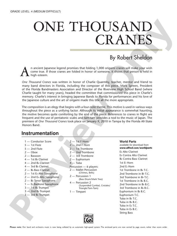 One Thousand Cranes: Score: Concert Band Score - Digital Sheet Music Download
