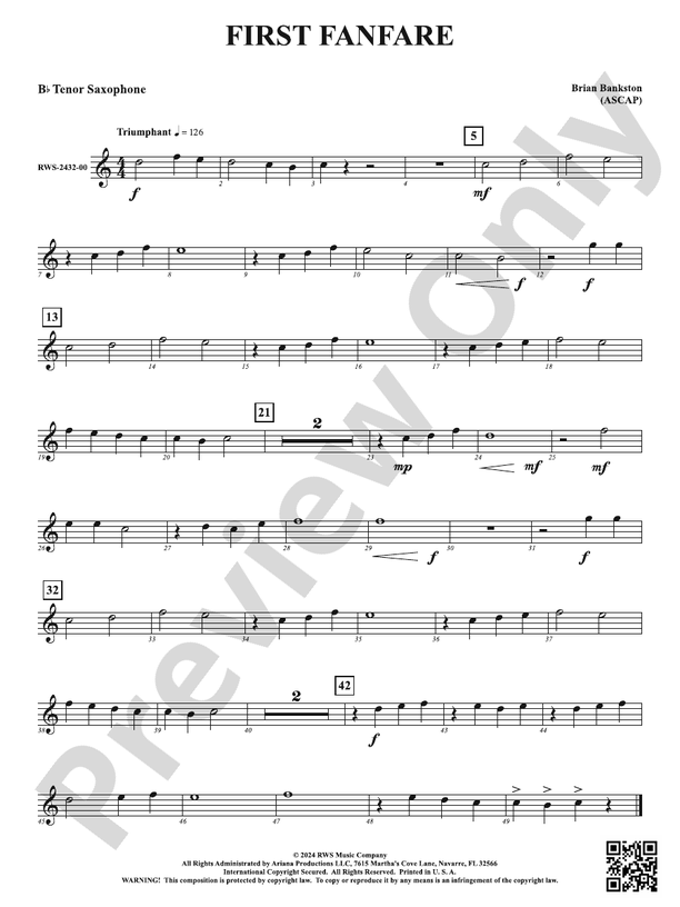 First Fanfare: B-flat Tenor Saxophone: B-flat Tenor Saxophone Part: Brian Bankston - Digital ...