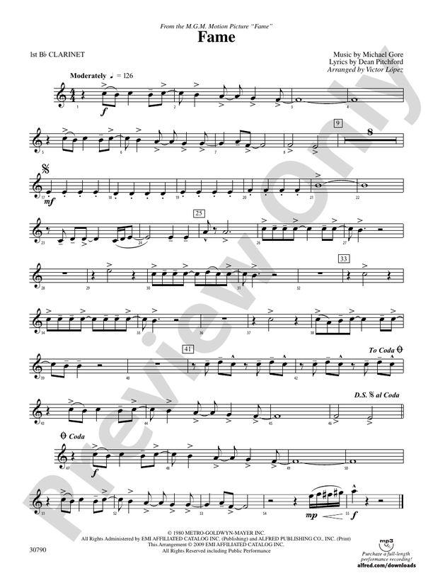 Fame (from the motion picture Fame): 1st B-flat Clarinet: 1st B-flat ...