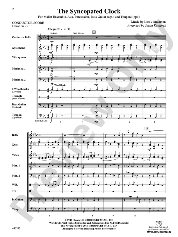 The Syncopated Clock: Score: Percussion Ensemble Score - Digital Sheet ...