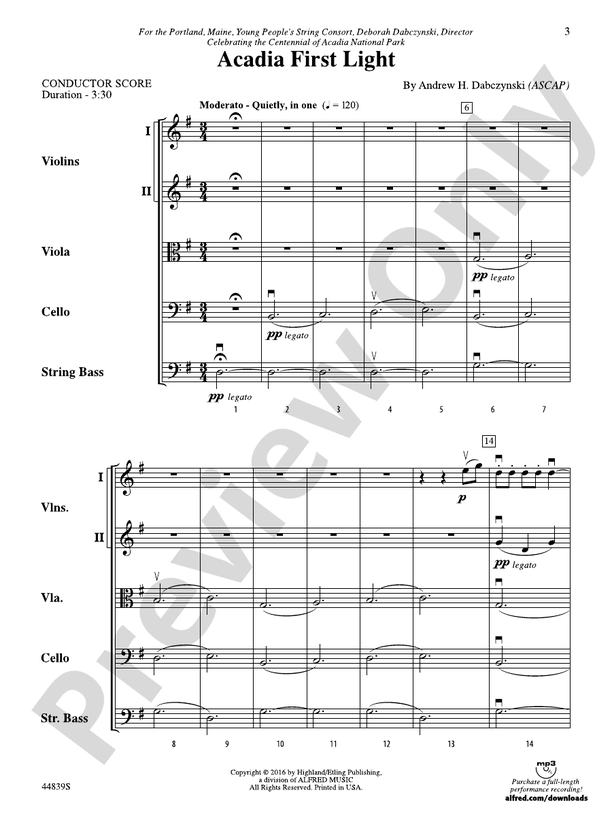 Acadia First Light: String Orchestra Conductor Score & Parts: Andrew H ...