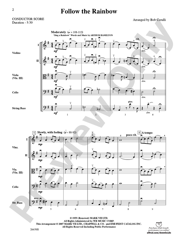 Follow the Rainbow: Score: String Orchestra Score - Digital Sheet Music ...
