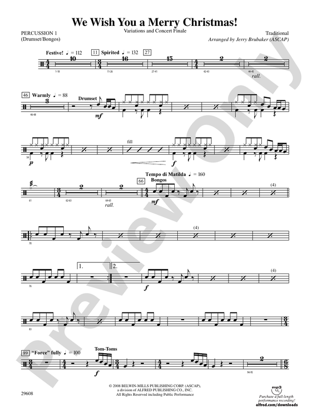 We Wish You a Merry Christmas!: 1st Percussion: 1st Percussion Part ...