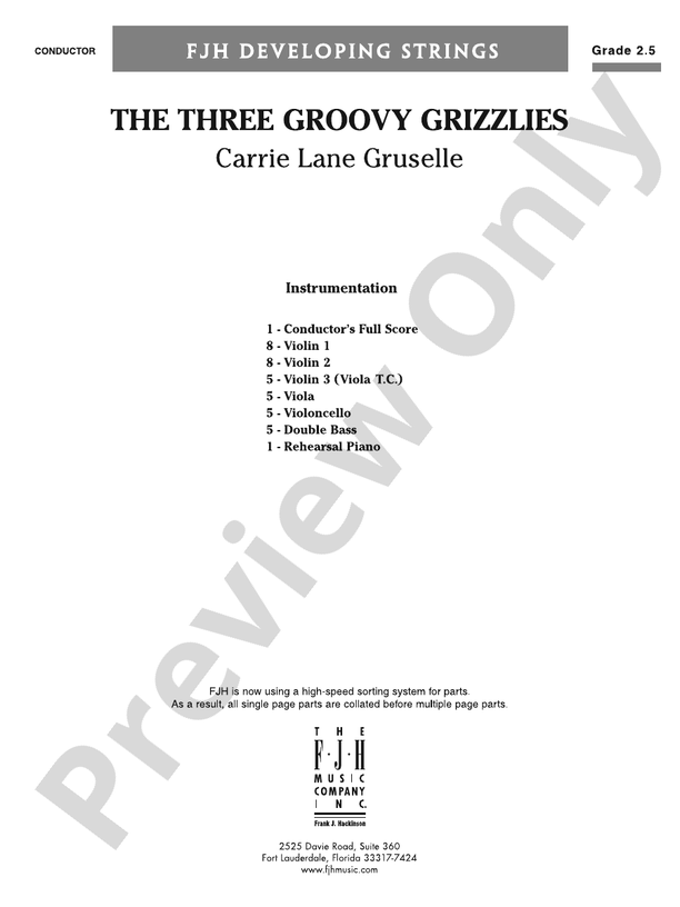 The Three Groovy Grizzlies: Score: String Orchestra Score: Carrie Lane ...